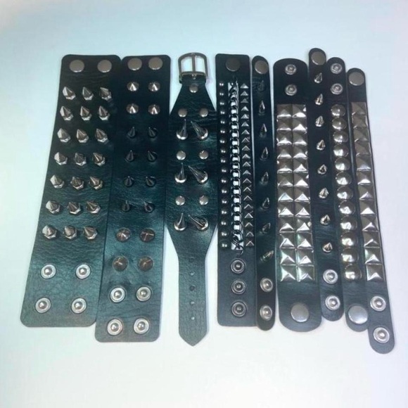 Jewelry | 9 Pcs Gothic Spike Faux Leather Punk Bracelet Emo Rivets Cuff ...